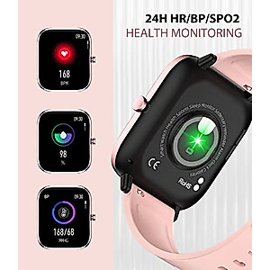 SOUYIE 2023 Smart Watch with Bluetooth Call for Women, IP67 Waterproof Fitness Tracker with 1.7" HD Display Blood Pressure HR Temperature Sleep Monitor for Android and iOS Phone Pink