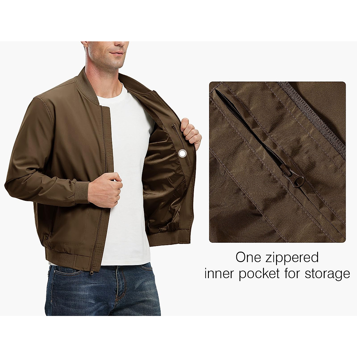 Rdruko Men's Lightweight Bomber Jacket Casual Stylish Fashion Coat Windbreaker(Brown, US M)