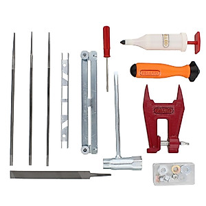 Felled Chainsaw Sharpening Kit in Hard Carrying Case - File Set, Guide, Depth Gauge, Stump Filing Vise, Grease Gun