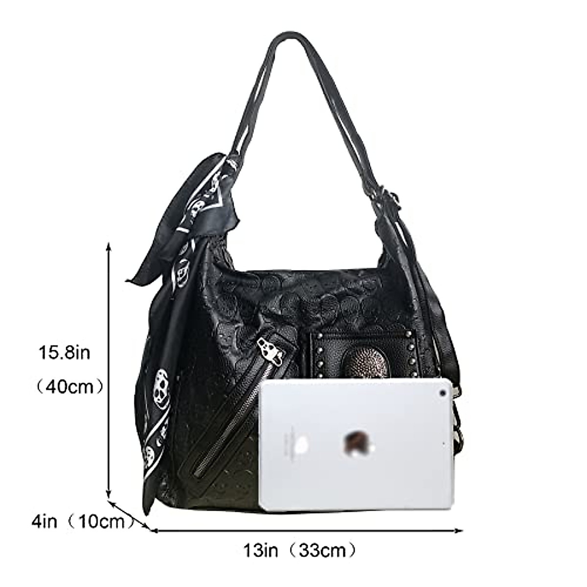 Downupdown Tote Bags for Women Skull Print Purse Leather Shoulder Bag Backpack Satchel Bag Punk Hobo Handbags Cool Ladies Totes-Black