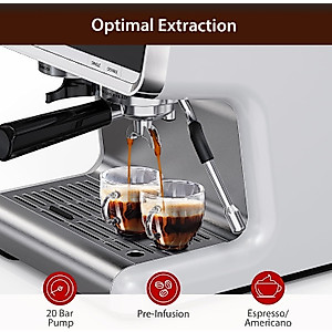 Takywep Semi-Automatic Espresso Machine - 1450W/20 Bar, 30 Grinder Settings, Fast Heating, Milk Frother Steam Wand, Home & Hotel Use, Silver