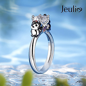 Jeulia 2.5 ct Sterling Silver Engagement Ring Hug Me Garnet Red Stone Round Cut Heart Diamond band CZ Solitaire Anniversary Promise Valentine Birthday for Women Girls with Gift Box (Penguin, 7)