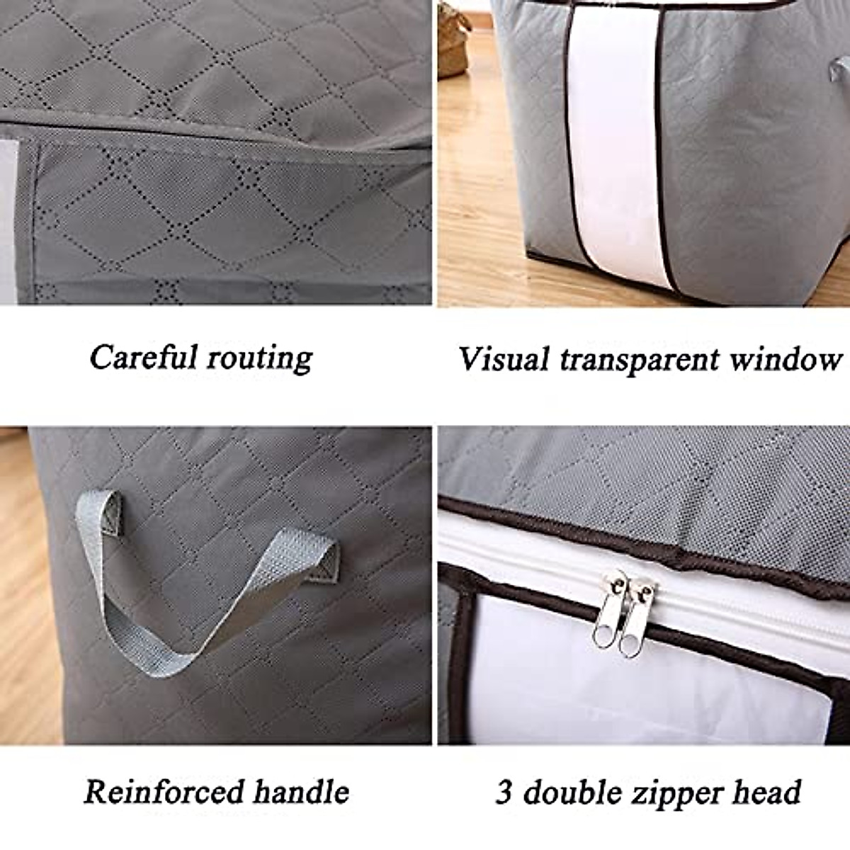 Large Clothes Storage Bag Foldable With Bed Bottom Storage Box,260l 3-Pack Clothes Storage Bag,3 Different Large Sizes For Toys, Blankets, Quilts, Clothes And Other Supplies, Gray