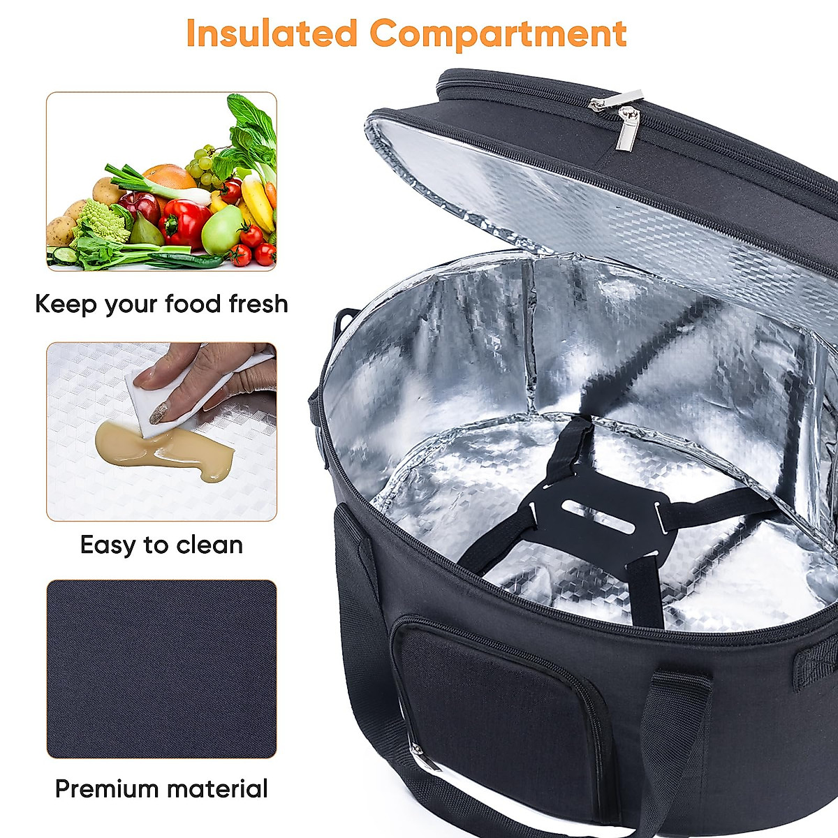 Double-Layer Slow Cooker Carrying Bag for 6-8 Quart CrockPot and Hamlton Beach Slow Cooker, Travel Bag with Lid Fastener for Crock-pot, Portable Carrier Case Slow Cooker Bag with See-thought Window