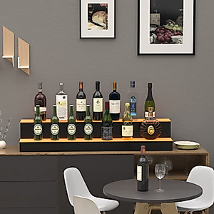 HIGOSPRO LED Liquor Bottle Display Shelf, 40 inch 2-Step Lighted Acrylic Lighted Bar Shelf for Home, Commercial Bar, Acrylic Lighted Bottle Display Stand with RF Remote