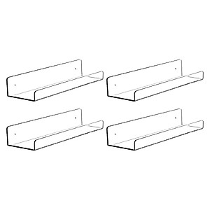 BESTonZON 4 Pack Vinyl Record Display Shelf, Wall- Mounted Acrylic Album Record Storage Rack, Acrylic Floating Shelves, Adhesive Clear Bookshelves, Toys Figure Display Shelf, for Bedroom, Bathroom