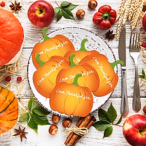 Qilery 100 Pcs Thanksgiving Thankful for Fill in Gratitude Cards Thankful for Table Place Cards Pumpkin Fall Paper Cutouts for Thanksgiving Harvest Orange Party Catering Events Dinning Party Favors