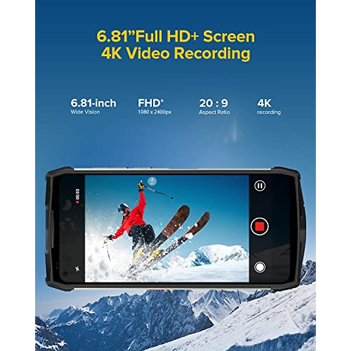 Ulefone Power Armor 13 (8GB + 128GB) Rugged Smartphone, 13200mAh Large Battery, FHD+ 6.81" Screen Octa-core 48MP Quad Camera Android 11, NFC OTG Wireless Charging, IP68 Waterproof Unlocked Cell Phone