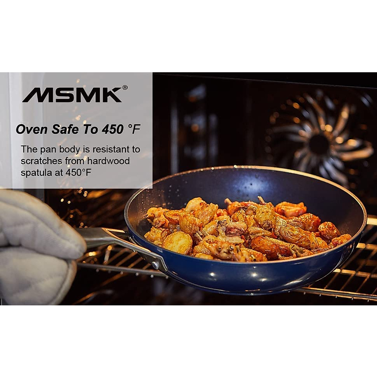 MsMk Small Nonstick Frying pan Blue, 8-inch Durable Egg Omelet Skillet, Titanium and Diamond Non Stick Coating From USA, for Induction, Ceramic and Gas Cooktops, Oven Safe, Dishwasher Safe