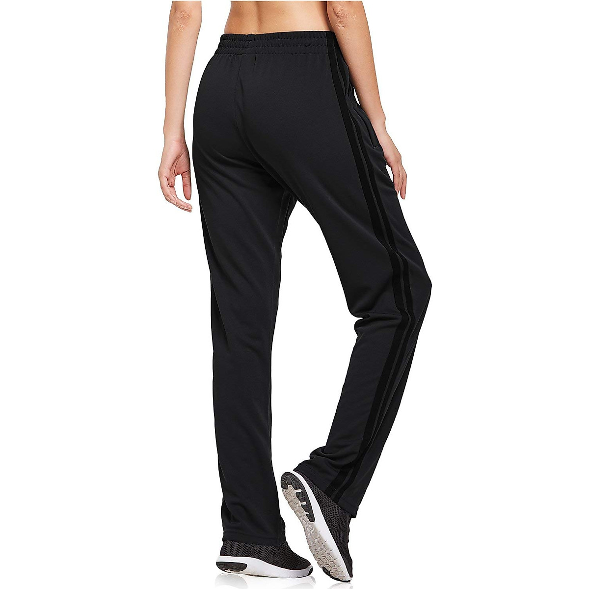 BALEAF Women's Track Pants Athletic Jogging Sweatpants Zipper Pockets Warm-Up Sports Running Pants Black/Black Size L