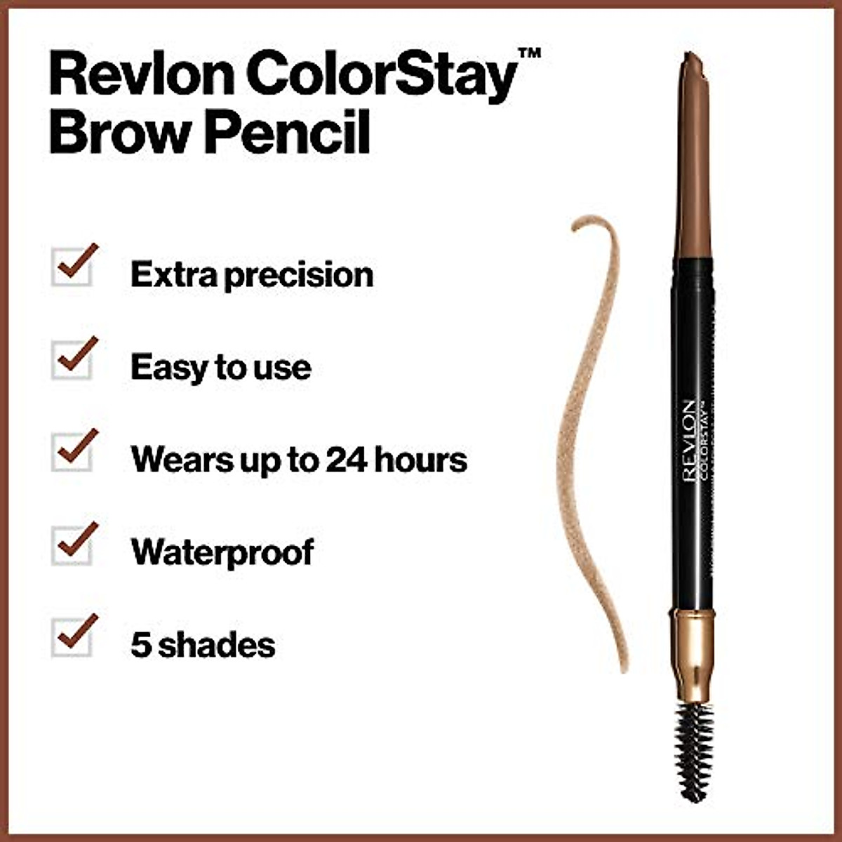 Revlon ColorStay Eyebrow Pencil with Spoolie Brush, Waterproof, Longwearing, Angled Tip Applicator for Perfect Brows, 210 Soft Brown, 0.021 oz