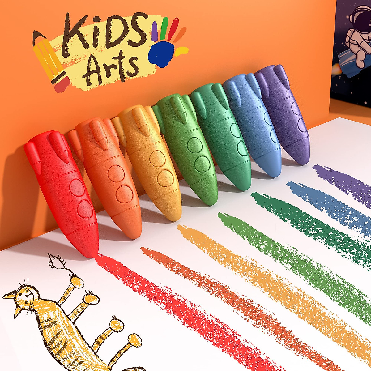 MASSRT 24 Colors Space Crayons for Toddlers Age 1-3, Non-toxic Mess Free Unbreakable Crayon Gifts, Easy to Hold Washable Crayons, Safe Coloring Gifts for Babies and Children