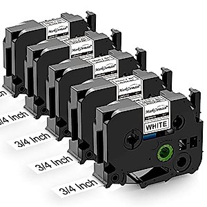 5-Pack, Tz Tape 18mm 0.7 Laminated White, Replacement for TZe-241 TZe241 TZ-241 3/4 Inch Compatible with Brother P Touch Label Maker PTD400 PTD600 PTD610BT PTD400AD PTP750W PT1880, Black on White