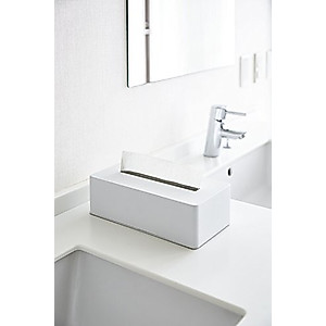 Yamazaki Home Rectangular Reusable Tissue Box Holder Cover Metal Container Case for Kitchen Bathroom or Bedroom Steel One Size White