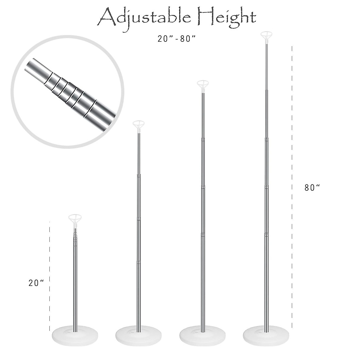 Metal Balloon Column Stand Kit Set of 2, 80 Inch Height Adjustable Balloon Tower Holder for Birthday, Wedding, Baby Shower, Graduation Party Decoration (2 sets)