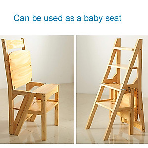 LUCEAE Step Stool Wooden Folding 4 Step Step Stool Portable Wide Tread Non-Slip Step Chair, Creative Ladder Chair/Stair Chair Home Library/Closet/Bedroom/Closet/Bedroom Step Stools