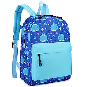 Vanaheimr Kid Toddler Backpack for Boys Cute Whale Shark Preschool Bookbag Child Daycare Nursery School Backpack with Chest Strap