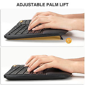 ProtoArc Wireless Ergonomic Keyboard, EK01-NL Ergo Bluetooth Keyboard, Split Design, Palm Rest, Natural Typing, Multi-Device, Rechargeable, Windows/Mac/Android (Basic Version)