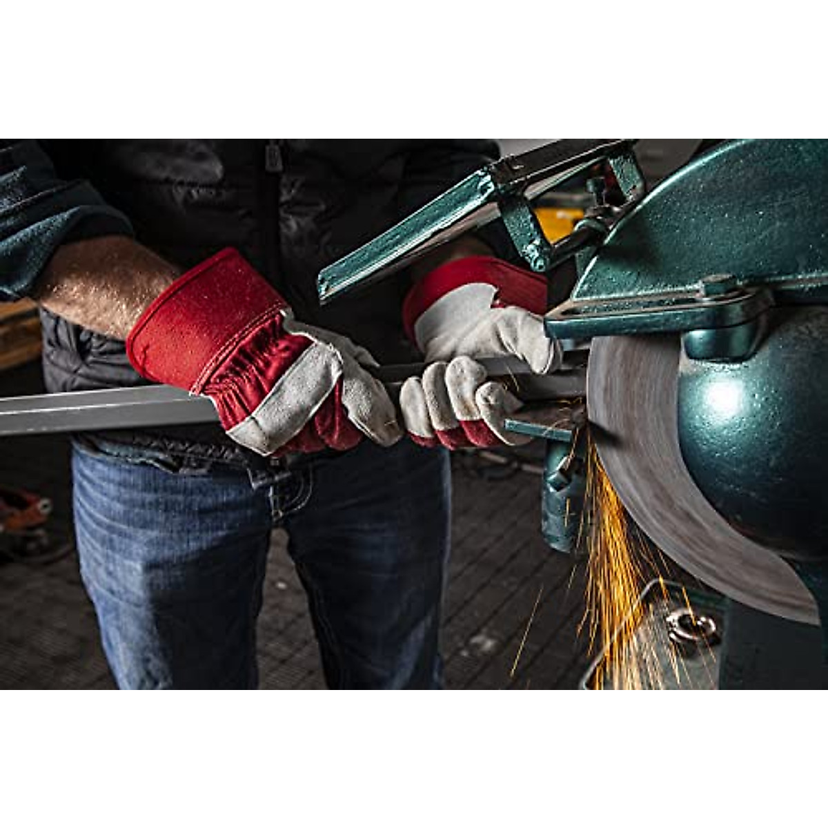 Boss Men's Guard Split Cowhide Leather Palm Work Gloves, Safety Cuff, Leather Knuckle Strap, Wing Thumb, Abrasion Resistant, Red/Gray, X-Large (B71011-XL)