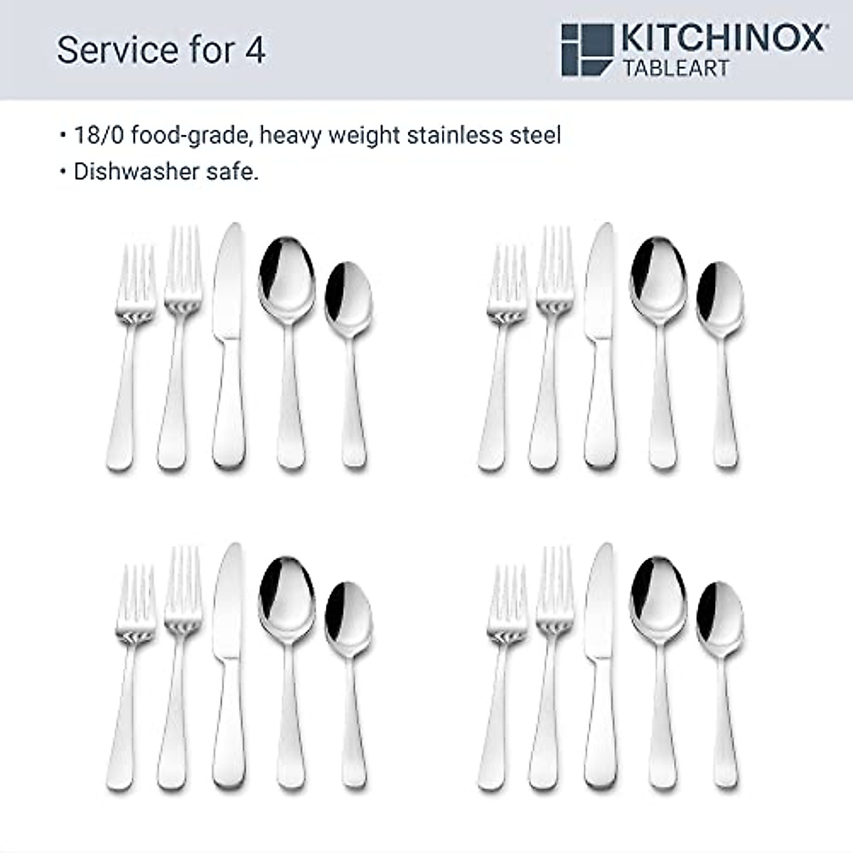 Kitchinox Alton Bay Satin 20-piece Stainless Steel Silverware Set, Flatware Service for 4