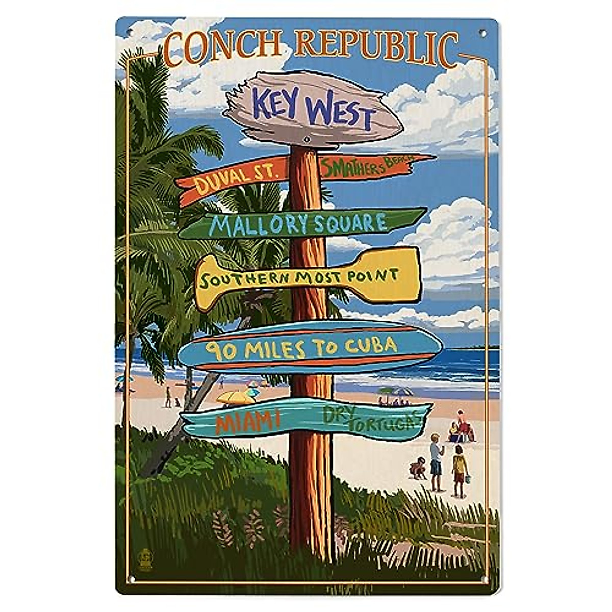 Lantern Press 6x9 Inch Wood Sign, Ready to Hang Wall Decor, Key West, Florida, Conch Republic, Destination Signs,