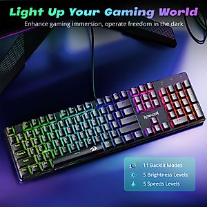 Redragon Mechanical Gaming Keyboard Wired, 11 Programmable Backlit Modes, Hot-Swappable Red Switch, Anti-Ghosting, Double-Shot PBT Keycaps, Light Up Keyboard for PC Mac