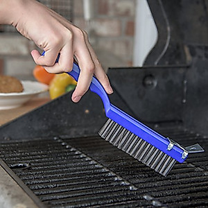 SPARTA 4067100 Flo-Pac Plastic Kitchen Brush, Grill Cleaning Brush, Griddle Brush With Scraper For Kitchen, Restaurant, Home , 11.38 Inches, Blue