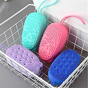 INGVY Dry Brushing Body Brush Silicone Sponge Bath Shower Rub Bath Shower Wash Body Pot Sponge Scrubber (Color : Purple)
