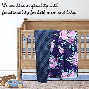 Peekaboo Opening Car Seat Cover & Minky Toddler Blanket for Boys Girls, Purple Flower Car seat Canopy Baby Blankets, Soft Fabric