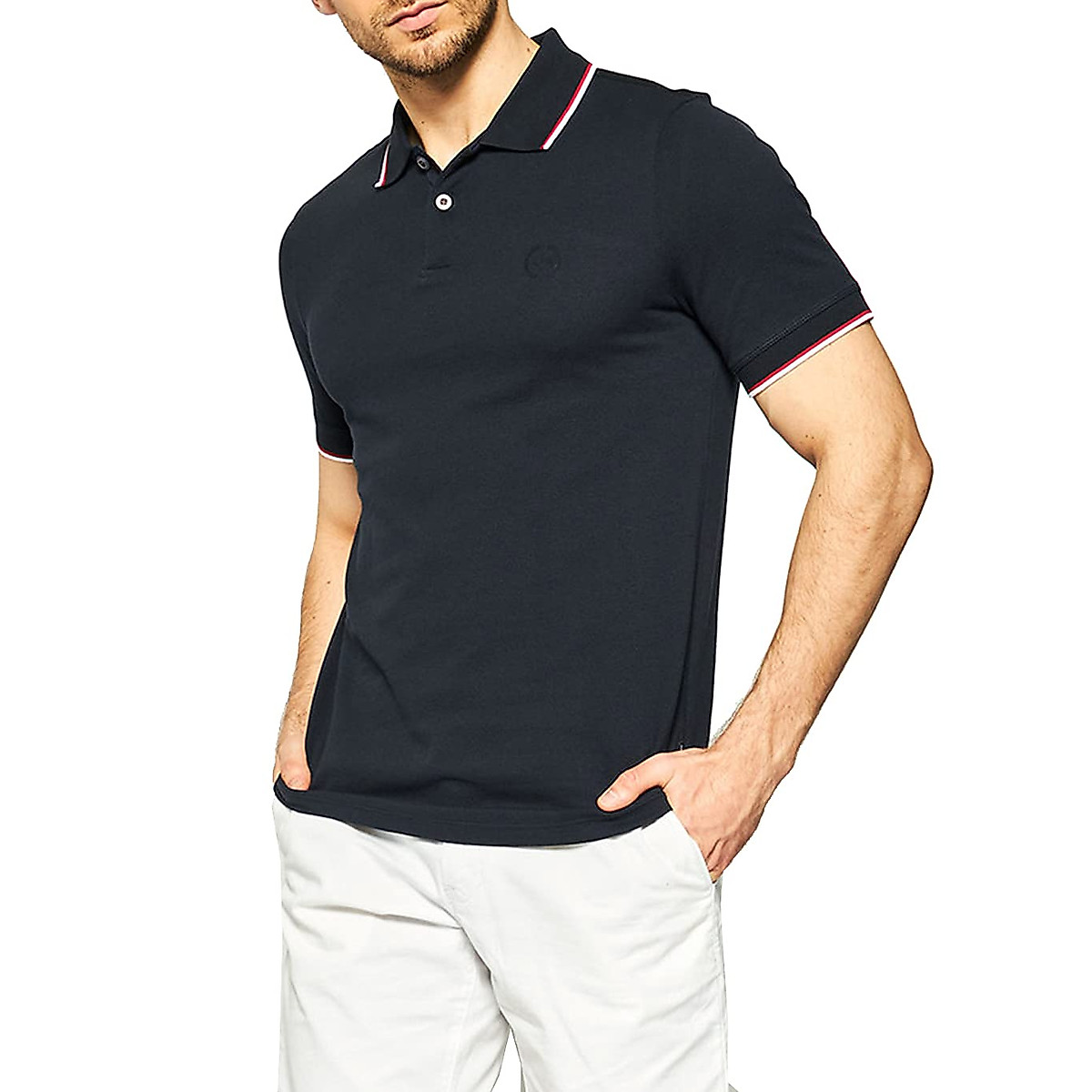 A|X ARMANI EXCHANGE mens Short Sleeve Jersey Knit Polo Shirt, Navy Blue, Medium US
