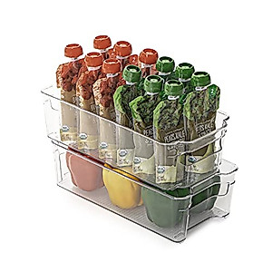 Smart Design Stackable Refrigerator Bin - 6 x 12 Inch - BPA Free Plastic Resin - Fridge, Freezer, Pantry Organizer, Cabinet Storage, Food, Produce, Fruit Containers - Kitchen Organization - Clear