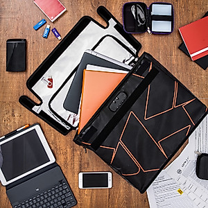 FLAYPAL Fireproof and Waterproof Document Bag with Lock and Interior Zipper Pouch. U.S Patented Fully Enclosed Bag Design. Fire Safe Storage for Important Documents, Files & Valuables, 16"x12.6"x6.5"