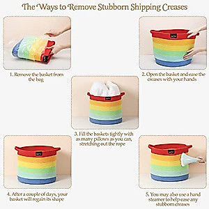 Zooawa Rainbow Storage Cotton Rope Baskets for Baby Room|Rainbow Baskets for Classroom | Baby Laundry Basket for Nursery Storage|Toy Baskets Organizer for Baby Rainbow Nursery Decor,14" x 12"