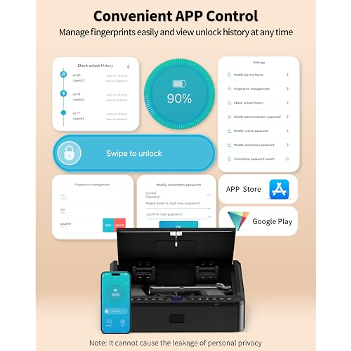 BILLCONCH Gun Safe for Pistols - Biometric Gun Safe 4 Ways Quick Access with Fingerprint/Full-digital Keypad/Key/APP Lock Handgun Safe for Nightstand Bedside Home