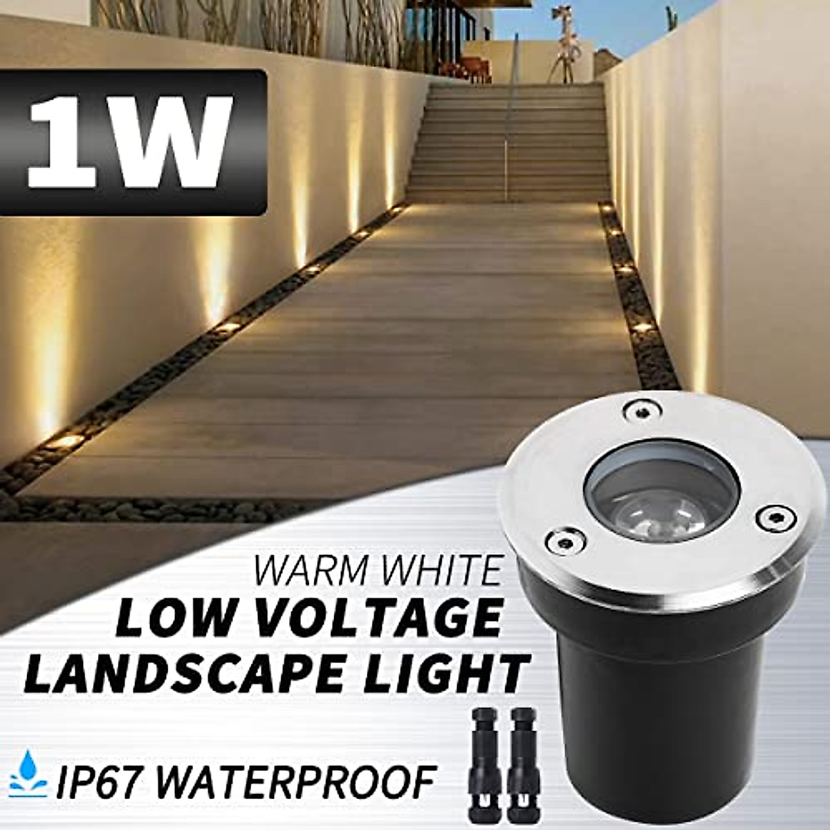 EAGLOD Low Voltage Landscape Lights with Connectors 1W LED Well Lights,12V-24V In-Ground Lights IP67 Waterproof 3000K Soft Warm White 100 Lumen for Landscape Up Lighting Garden Plant,Driveway(12Pack)