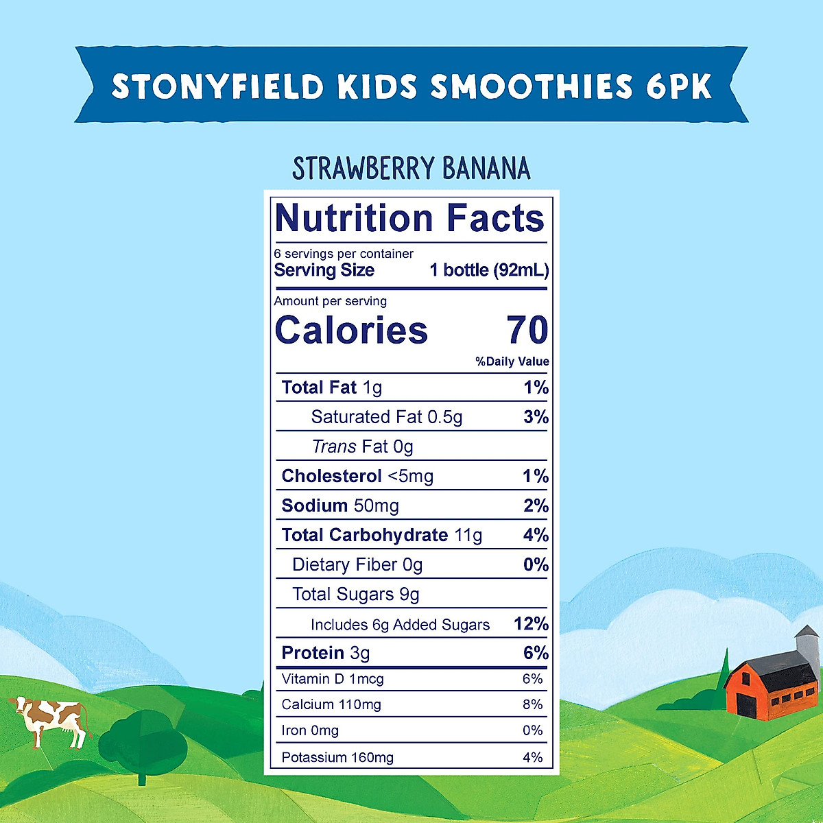 Stonyfield Organic Lowfat Yogurt Smoothies, Strawberry Banana, 3.1 oz., 6 Ct