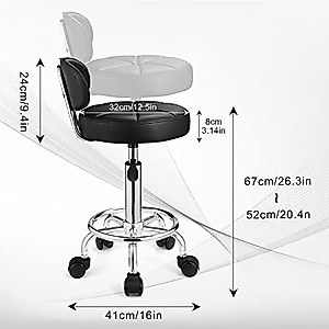 HMTOT Swivel Stools with Wheels Height Adjustable Rolling Spa Stool Backrest Black