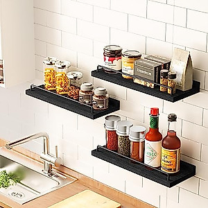 RYOFOBETTO Floating Shelves for Wall Decor Bathroom Shelves Over Toilet, Farmhouse Wall Shelves for Living Room, Bedroom, Picture Frames, Plants, Kitchen (Black, Set of 3)