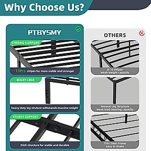 Queen Bed Frame 16 Inch High Metal Platform Bed Frame with 4 Mattress Retainers Heavy Duty Steel Slats Black Kids Queen Size Bed Frame with Headboard Hole No Box Spring Needed Noise Free Easy Assembly