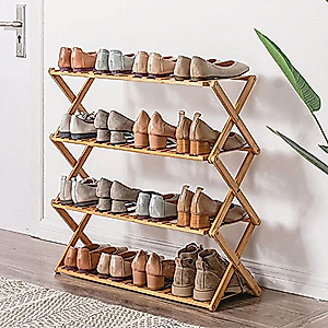 Goasis Lawn GL Bamboo 4-Tier Shoe Shelf Foldable Bamboo Shoe Rack Multifunctional Free Standing Shoe Shelf Storage Organizer