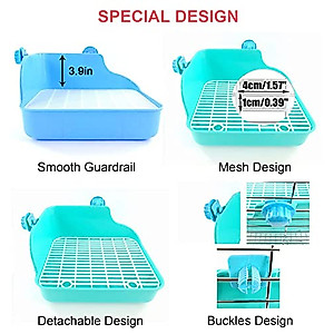 Lucky Interests 2 pcs Rabbit Litter Box, Hanging Bunny Corner Small Animal Toilet Potty Trainer with Pet Crate Bowl and Spoon, Mini Broom & Dustpan, Disposable Cage Liner for Guinea Pigs (Blue, Green)