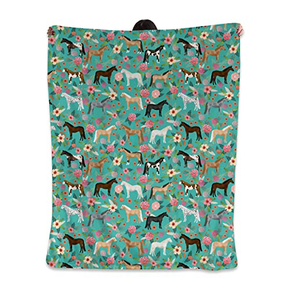 Flannel Fleece Plush Throw Blanket,Horses Floral Horse Breeds Farm Animal Pets Flowers Pattern Throw for Recliner, Air Conditioning Blanket 50x40 inch