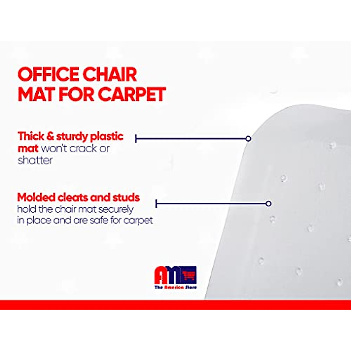 AM The America Store Chair Mat for Carpet - Computer Desk Mat for Carpeted Floors - Easy Glide Rolling Plastic Mat for Office Chair on Carpet for Work, Home, Gaming with Extended Lip (36” x 48”)