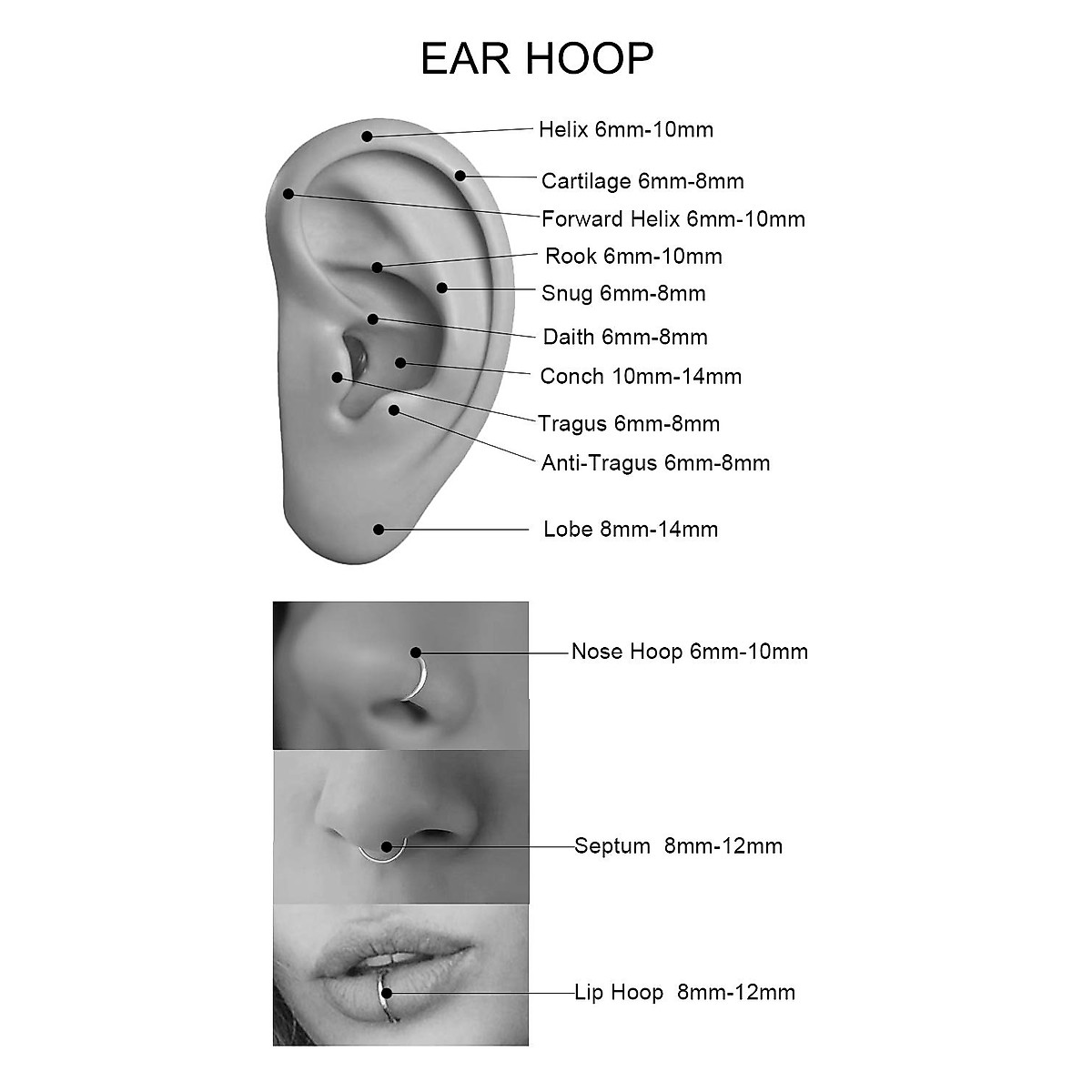 Hoeudjo Surgical Steel Hinged Clicker Segment Nose Rings Septum Clicker 16g 8mm Body Jewelry Lip Ear Piercing Earrings for Cartilage Helix Tragus Conch Daith Rook Lobe Snake Bite Women Men Rose Gold