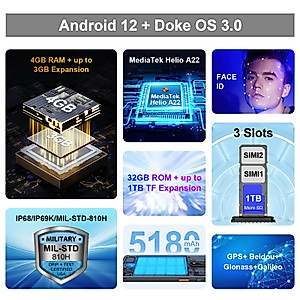 Blackview Phone BV5200, Rugged Phone 7(4+3) GB+32GB 1TB Expand, 6.1'' Incell 13MP Camera Smartphones, 5180mAh Rugged Smartphone, 3 Card Slots, IP69K, Face ID, Glove Mode, NFC/OTG/4G LTE+5G WiFi-Black