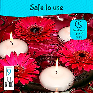 Premium 24 Piece 2 inch Unscented White Dripless Wax Burning Floating Candles Centerpieces, 4+ Hour Burn, Round Tealight Shaped Disks for Wedding, Parties, Special Occasions, Home Decoration TeaL NiNE
