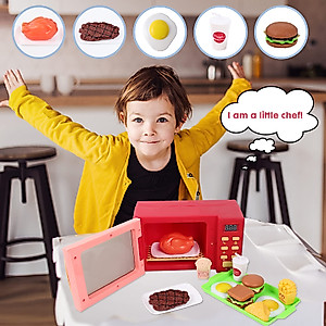 Cuterabit Toy Microwave Oven Playset with Light and Sound, Toy Kitchen Appliances for Kids, Play Kitchen Accessories and Toy Food for Toddlers 3 Year Old Up Girls Boys, Red