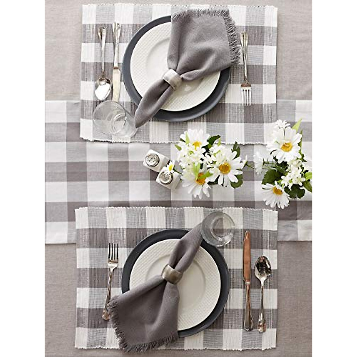 DII Buffalo Check Collection, Classic Farmhouse Tabletop Set, Placemat Set, 13x19, Gray & White, 6 Piece