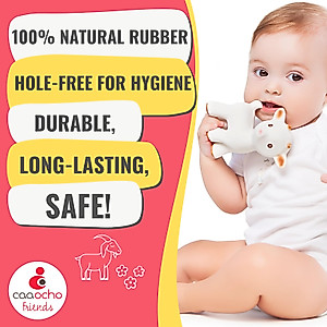 CaaOcho Pure Natural Rubber Teething Baby Toy - Sola The Goat Teether for Babies, BPA Free Baby Toy, All Natural Teething Toys for Babies 0-6, Safe and Fun Molar Teether Toy