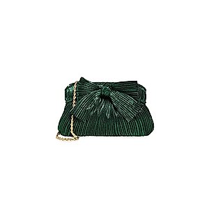 Loeffler Randall Women's Mini Pleated Frame Clutch with Bow, Emerald, Green, Metallic, One Size